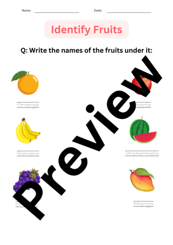 printable matching and Identify fruits worksheet for kindergarten ...