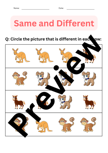 printable same and different worksheets for kindergarten | Teaching ...