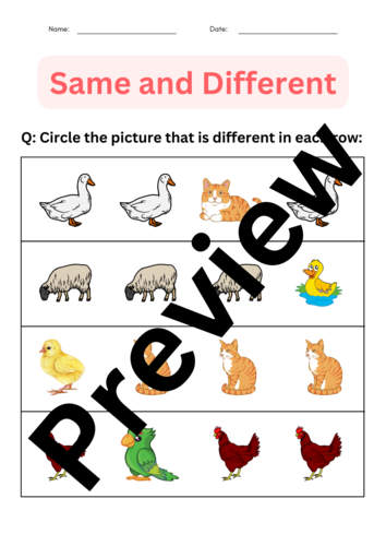 printable same and different worksheets for kindergarten | Teaching ...