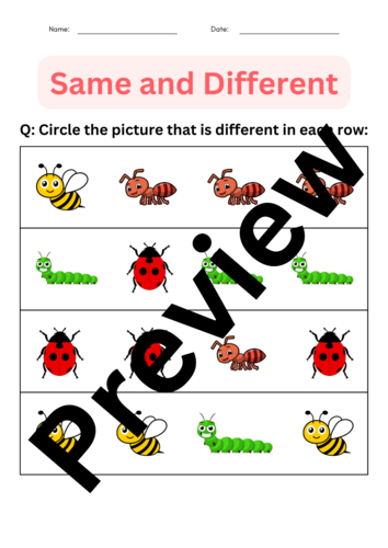 printable same and different worksheets for kindergarten | Teaching ...
