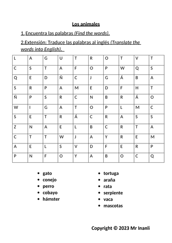 KS3 Spanish Los animales worksheet | Teaching Resources