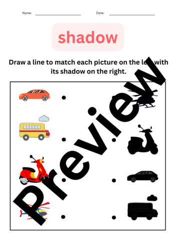 printable shadow matching worksheets - animals, shapes, Fruits for ...