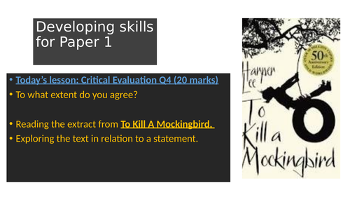 AQA GCSE English Paper 1 Question 4 To Kill A Mockingbird | Teaching ...