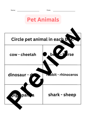 printable identifying and matching pet animals worksheet for grade 1, 2 ...