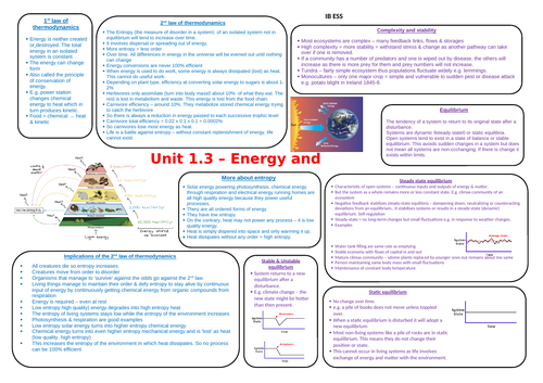 IB ESS Unit 1 - energy and equilibrium knowledge organiser | Teaching ...