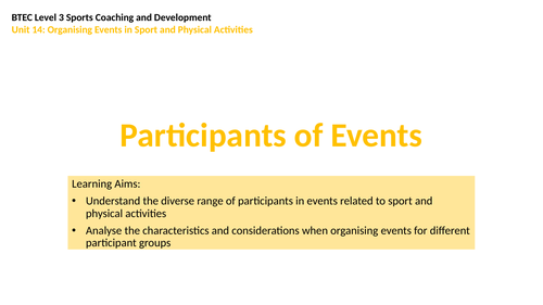 BTEC L3 Sports Coaching and Development - Unit 14 Organising Events ...