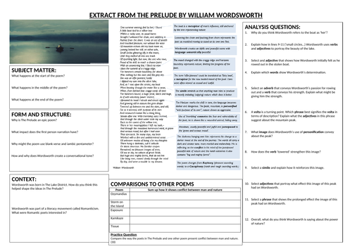 Extract From, The Prelude by Wordsworth. Power and Conflict. Created by ...
