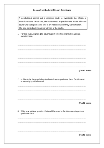 A-Level Psychology - SELF-REPORT TECHNIQUES [Year 1 Research Methods ...