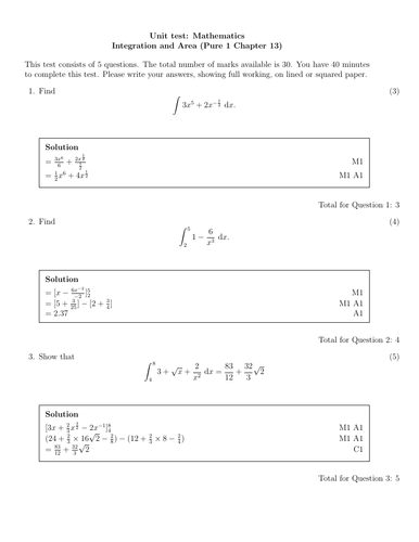 Edexcel Pure 1 Chapter 13 Part 2/2 Unit Test - Integration and Areas ... Edexcel Pure 1 Chapter 13 Part 2/2 Unit Test - Integration and Areas ...