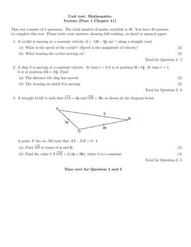 Edexcel Pure 1 Chapter 11 Unit Test - Vectors | Teaching Resources Edexcel Pure 1 Chapter 11 Unit Test - Vectors | Teaching Resources