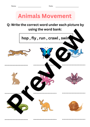 preschool movements of animals worksheets for kindergarten | Teaching ...