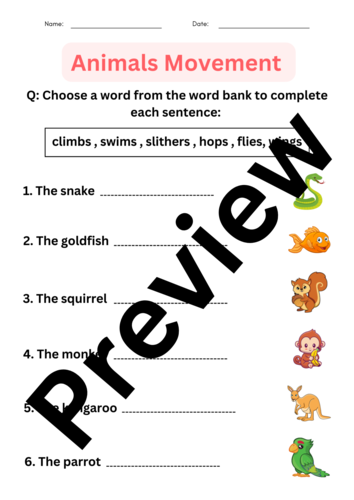 preschool movements of animals worksheets for kindergarten | Teaching ...