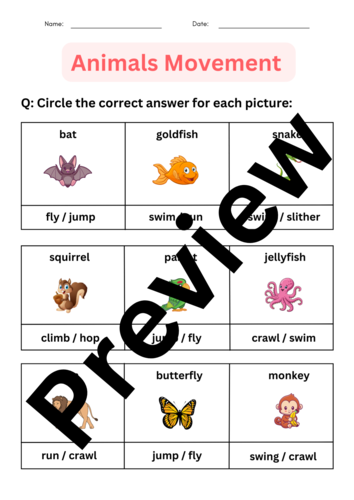 preschool movements of animals worksheets for kindergarten | Teaching ...