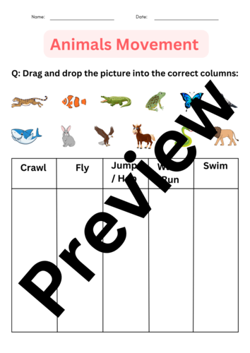 preschool movements of animals worksheets for kindergarten | Teaching ...