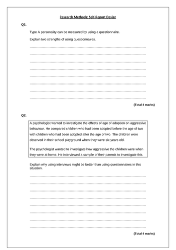 A-Level Psychology - SELF-REPORT DESIGN [Year 1 Research Methods ...