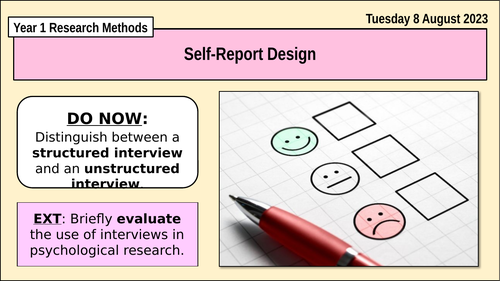 A-Level Psychology - SELF-REPORT DESIGN [Year 1 Research Methods ...
