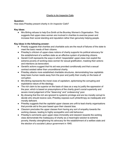 Grade 9 Essay and Revision Pack: Charity in An Inspector Calls ...