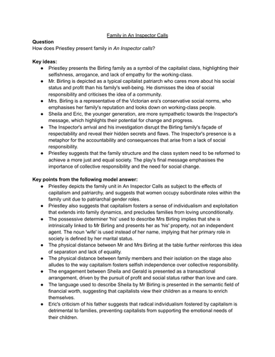 Grade 9 Model Answer and Revision Pack: Family in An Inspector Calls ... Grade 9 Model Answer and Revision Pack: Family in An Inspector Calls ...