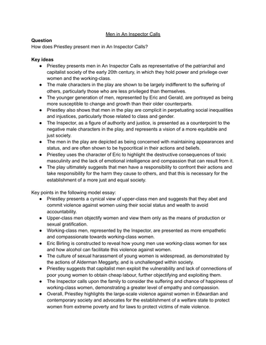Grade 9 Model Essay and Revision: Men in An Inspector Calls | Teaching ...