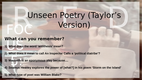Unseen Poetry 27.1 Red Taylor's Version | Teaching Resources