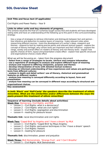 CIVIL RIGHTS AND MODERN POETRY SCHEME OF LEARNING | Teaching Resources