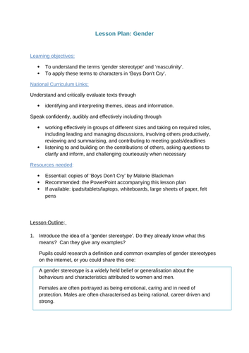 Boys Don't Cry - GENDER - No prep lesson | Teaching Resources