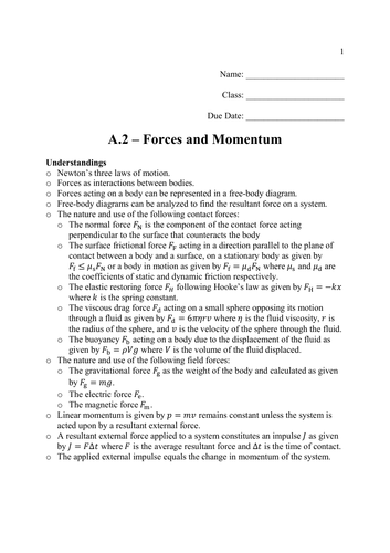 IB Physics Topic A.2 Forces and Momentum | Teaching Resources