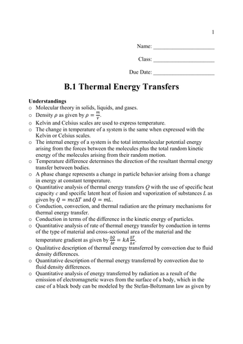 IB Physics Topic B.1 Thermal Energy Transfers | Teaching Resources