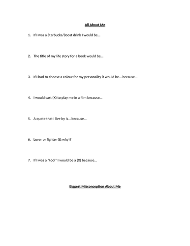 All About Me Questionnaire | Teaching Resources