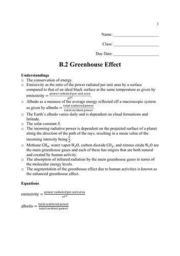 IB Physics Topic B.2 Greenhouse Effect | Teaching Resources