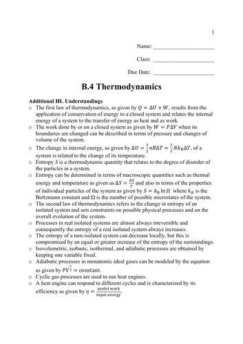 IB Physics Topic B.4 Thermodynamics | Teaching Resources