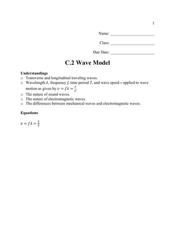 IB Physics Topic C.2 Wave Model | Teaching Resources