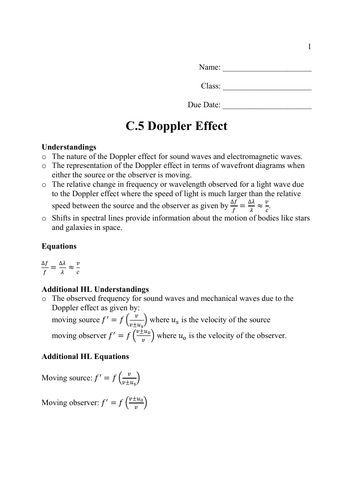 IB Physics Topic C.5 Doppler Effect | Teaching Resources