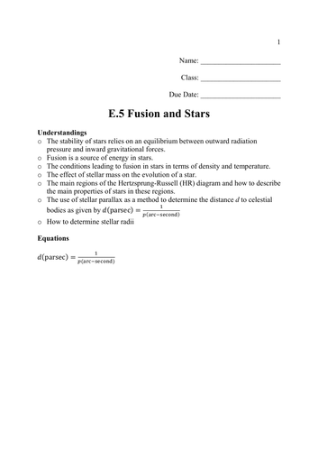 IB Physics Topic E.5 Fusion and Stars | Teaching Resources