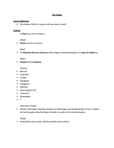 The Media Activity | Teaching Resources