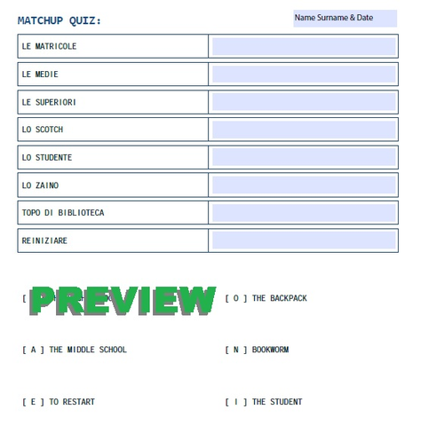 ITALIAN VOCABULARY QUIZ - BACK TO SCHOOL | Teaching Resources