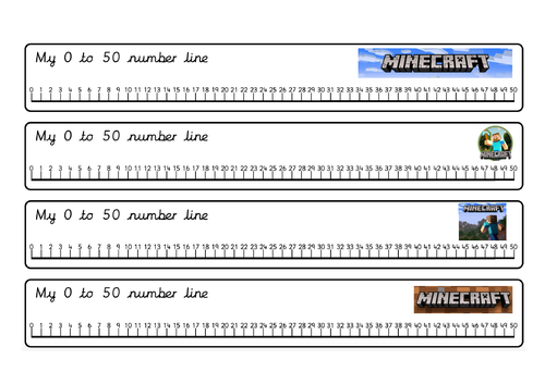 Themed 0-50 Number Lines Including Minecraft, Football, Unicorns and ...