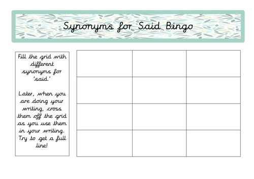Synonyms For Said Bingo | Teaching Resources