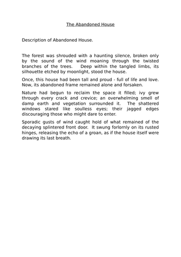KS2 Descriptive Writing Paragraph - Abandoned House | Teaching Resources