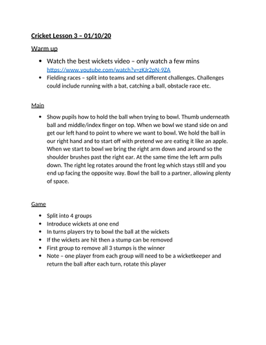 PE Cricket Lessons | Teaching Resources