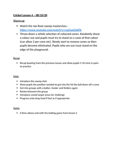PE Cricket Lessons | Teaching Resources