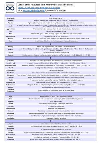 Maths Glossary Excellent for EAL pupils and Literacy | Teaching Resources