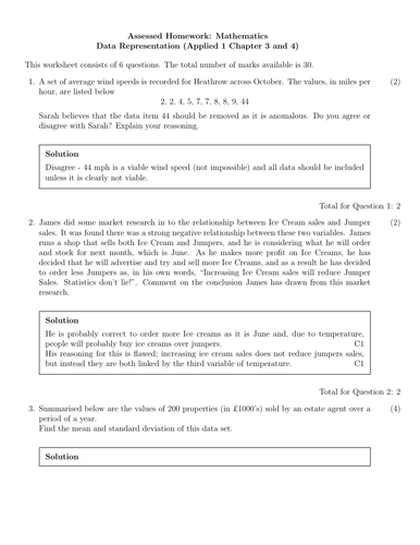 Edexcel Applied 1 Chapter 3 and 4 Homework - Representation and Regression | Teaching Resources