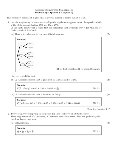 Edexcel Applied 1 Chapter 5 Homework - Probability | Teaching Resources