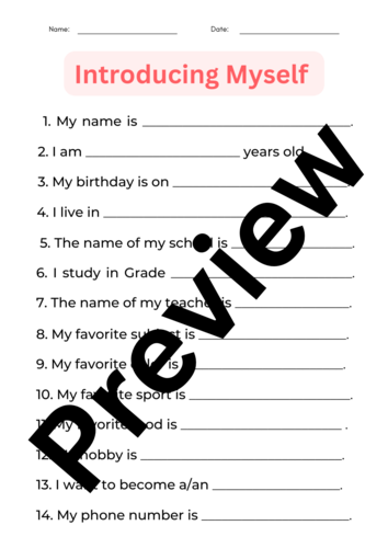 All About Me - printable Introducing Myself worksheet for grade 1, 2, 3 ...