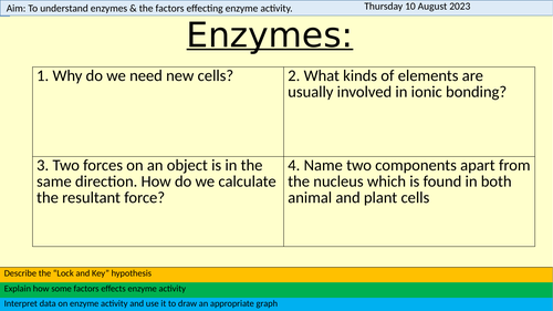 AQA GCSE Biology B3.05 Factors Affecting Enzyme Action | Teaching Resources