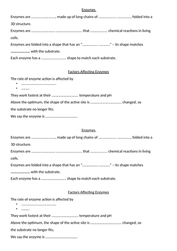 AQA GCSE Biology B3.05 Factors Affecting Enzyme Action | Teaching Resources
