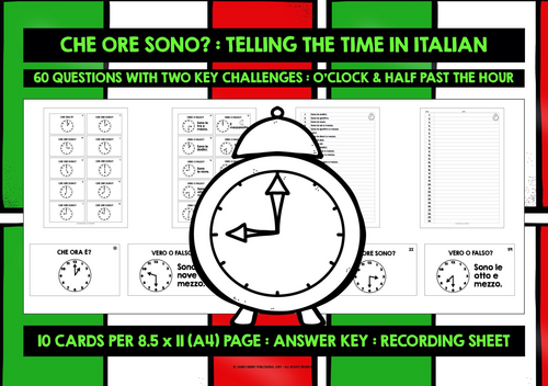 ITALIAN TELLING THE TIME CHALLENGE CARDS O'CLOCK & HALF PAST | Teaching ...