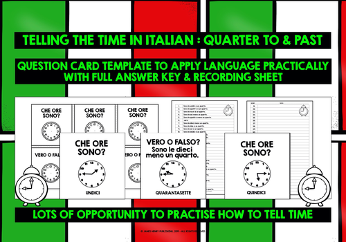 ITALIAN TELLING THE TIME CHALLENGE CARDS QUARTER TO & PAST | Teaching ...