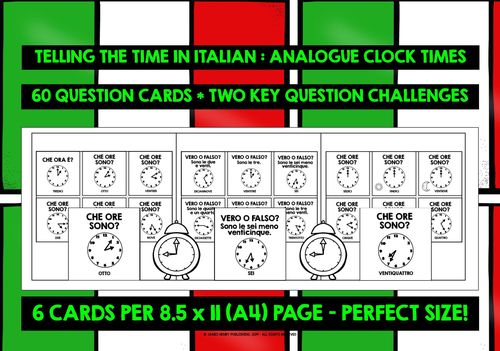 ITALIAN TELLING THE TIME CHALLENGE CARDS ANALOGUE CLOCK TIMES ...